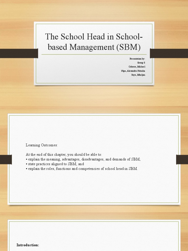 The School Head in School-Based Management (SBM) | PDF | Curriculum ...