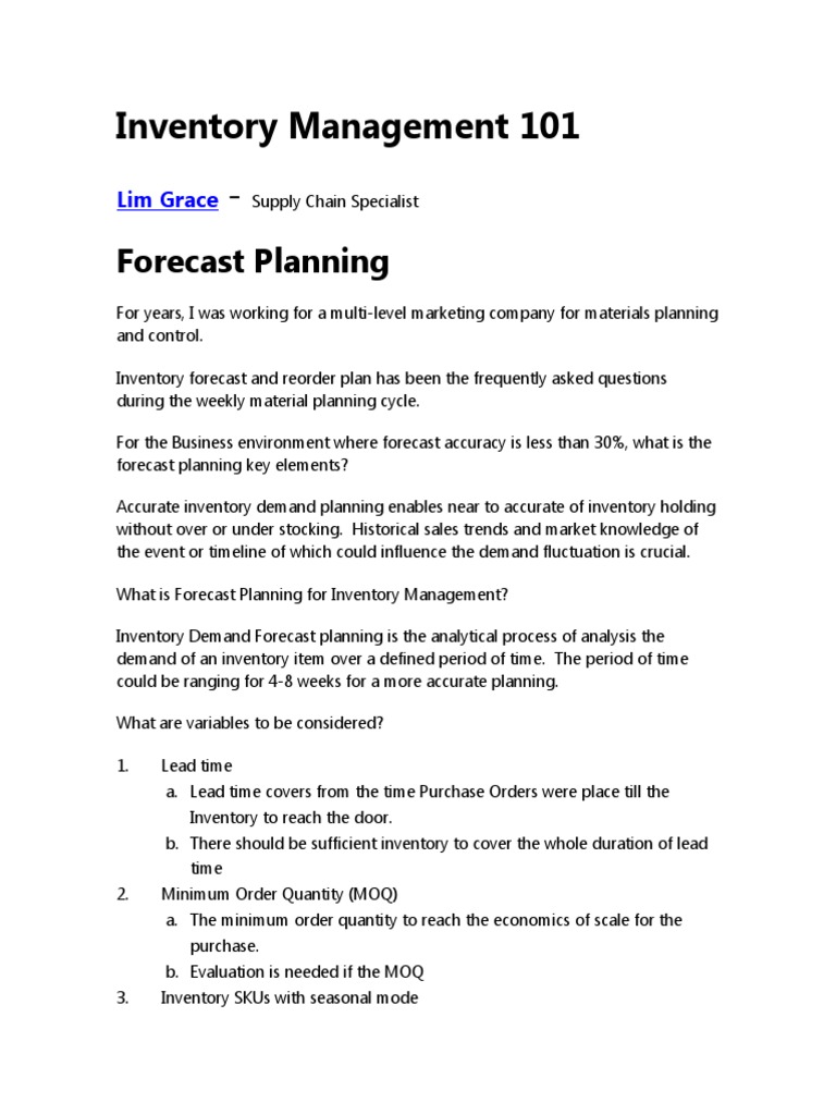 Inventory Management 101 | PDF | Inventory | Forecasting
