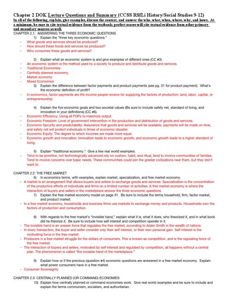 Chapter 2 Dok Lecture Questions and Summary (Ccss Rsfli History/Social ...