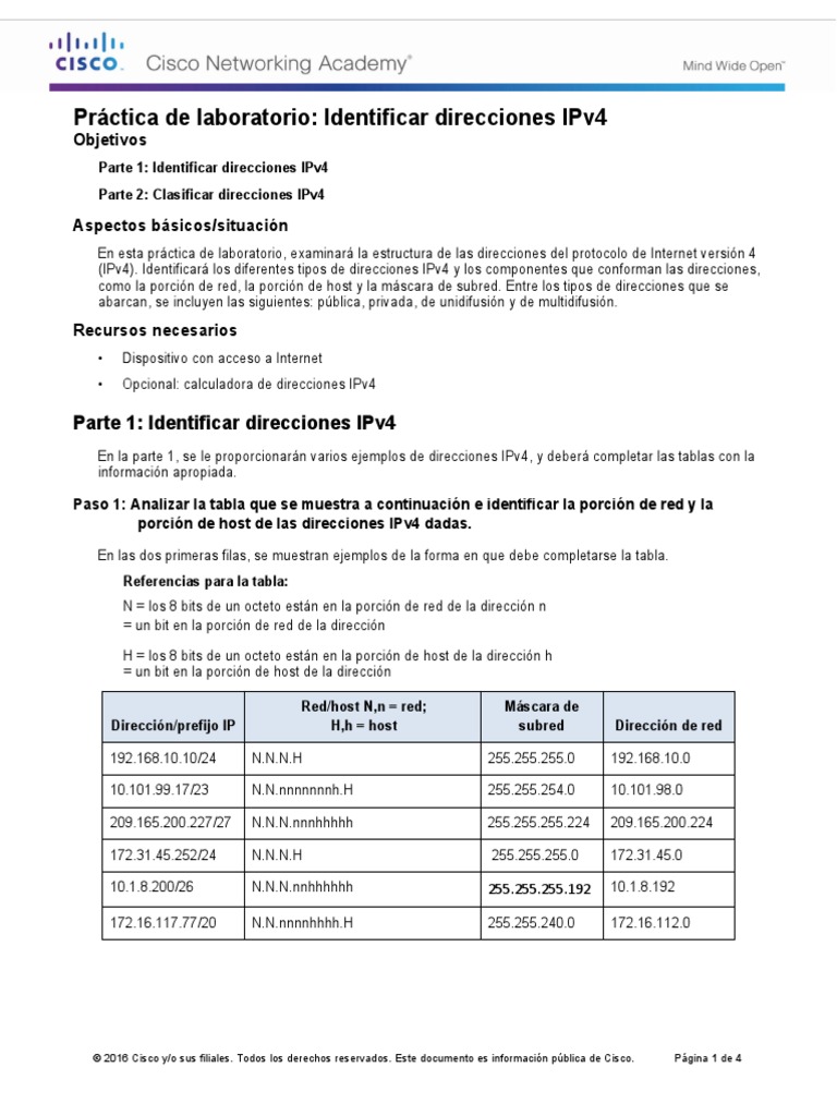 7.1.4.9 Lab - Identifying IPv4 Addresses | PDF | Dirección IP | Estándares de internet