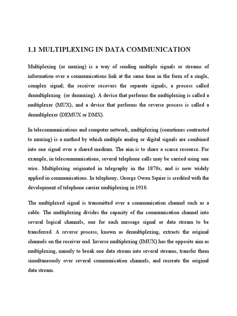 1.1 Multiplexing in Data Communication | PDF | Multiplexing ...
