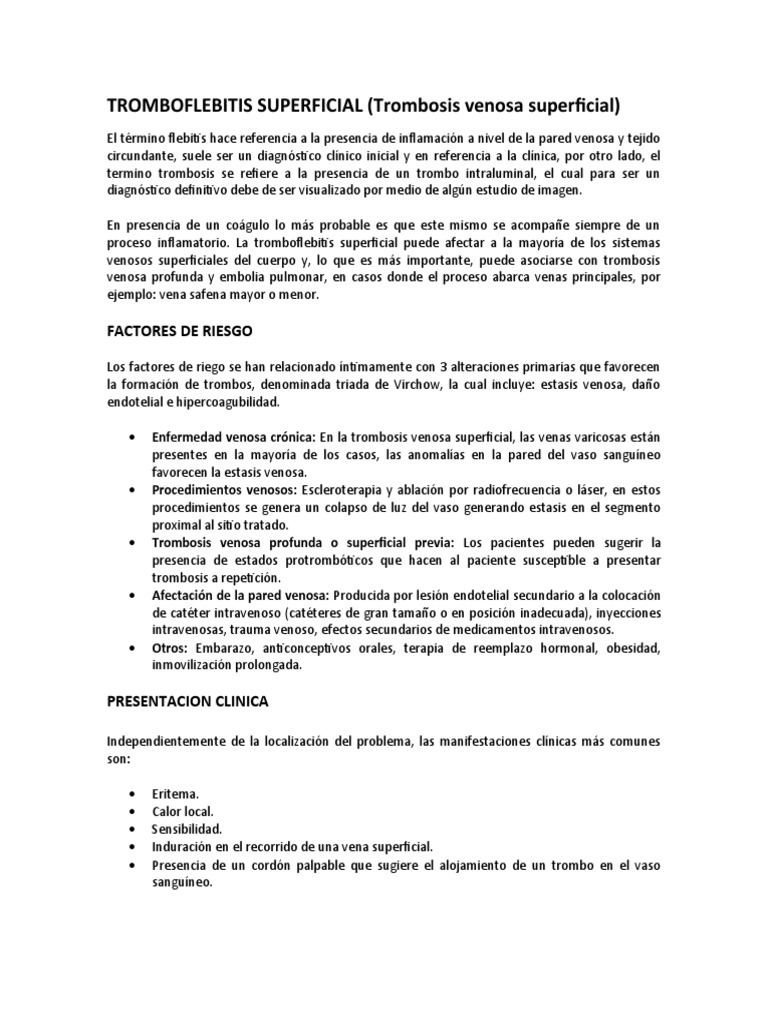 Tratamiento de Tromboflebitis Superficial | PDF | Trombo | Medicina CLINICA