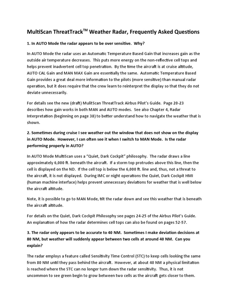 Multiscan Threattrack Weather Radar, Frequently Asked Questions | PDF ...
