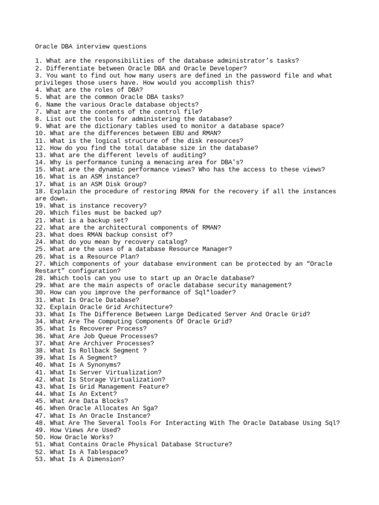 Interview Qsns Dba | PDF | Databases | Computing