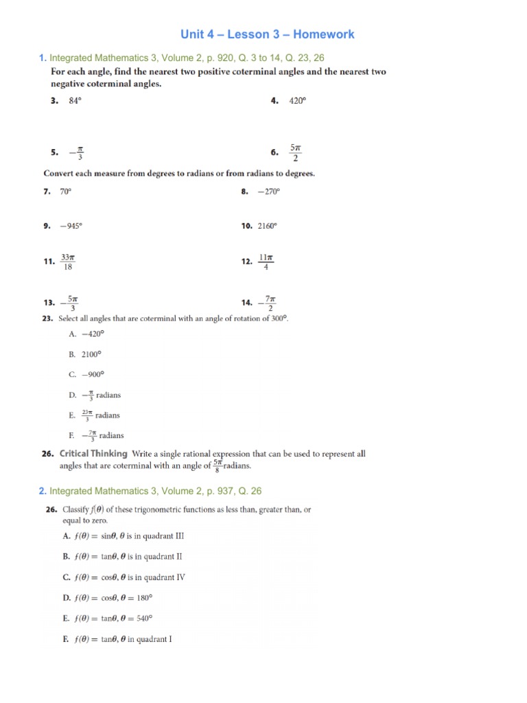 Unit 4 - Lesson 3 Homework | PDF