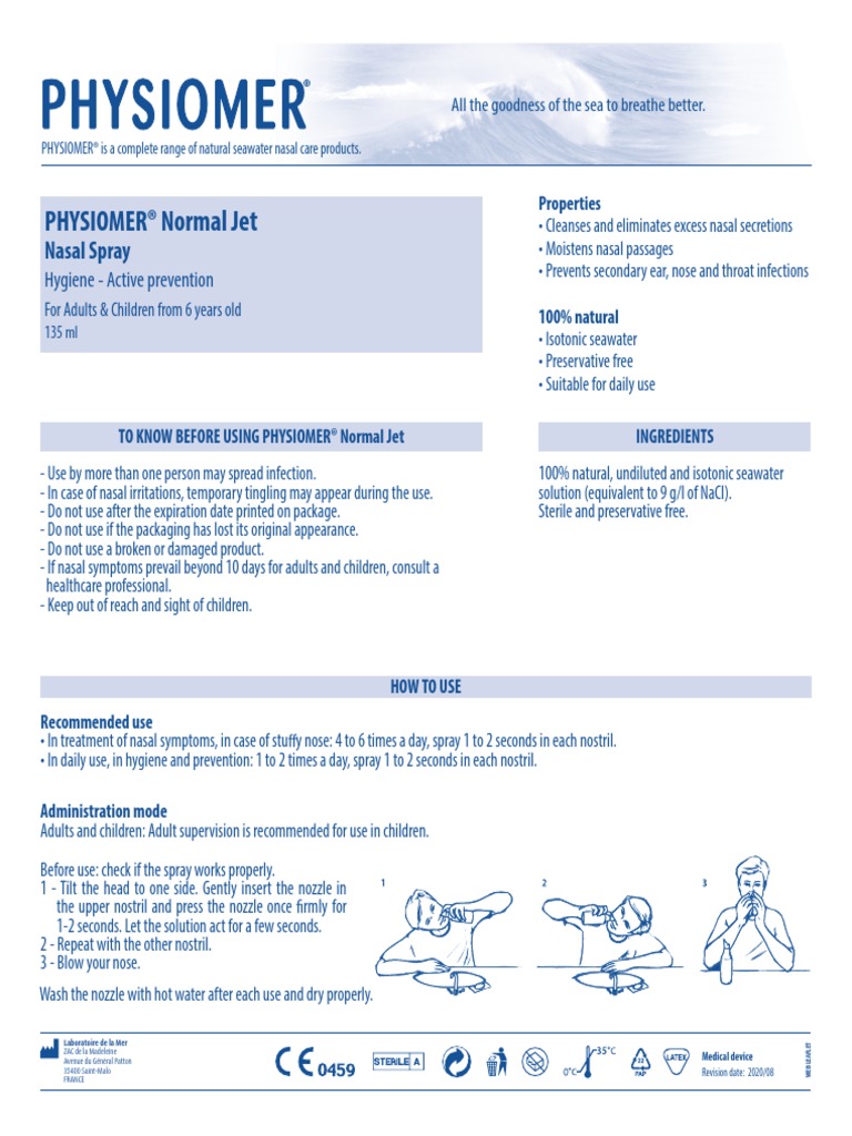 PHYSIOMER® Normal Jet: Nasal Spray | PDF | Human Nose | Common Cold