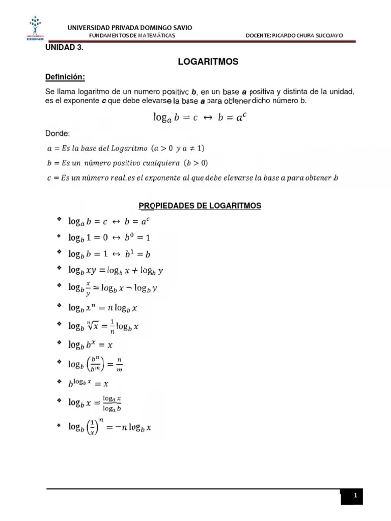 Unidad Iii Logaritmos | PDF | Logaritmo | Ecuaciones