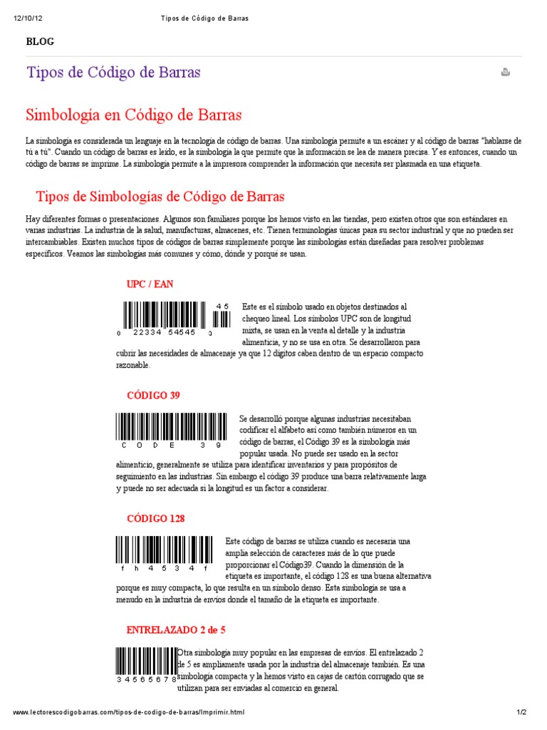 Tipos de Código de Barras | PDF | Código Universal de Producto | Código ...