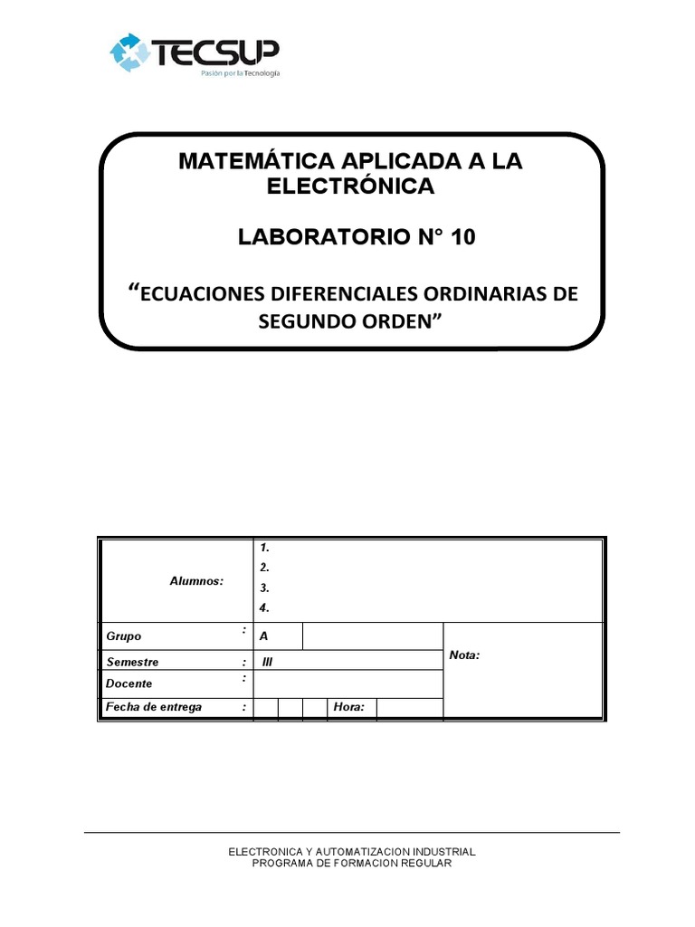 Laboratorio 10 EDO 2do Orden 2022-Parte 4 | PDF | Ecuaciones | Ecuaciones diferenciales