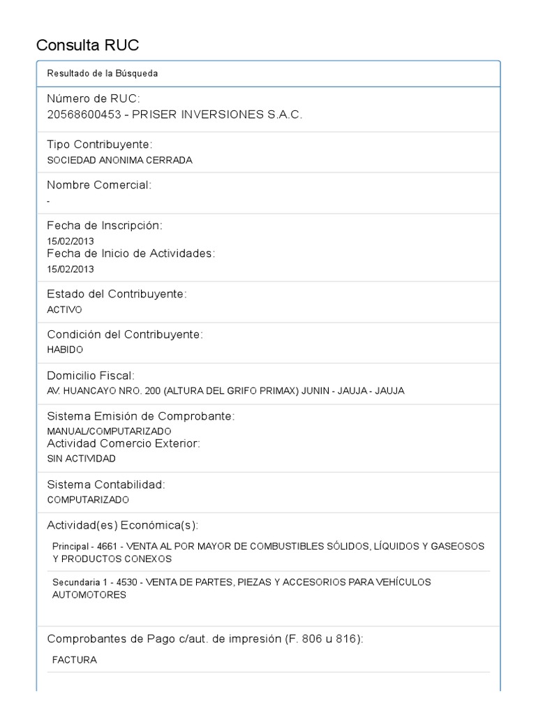 SUNAT - Consulta RUC15 | PDF