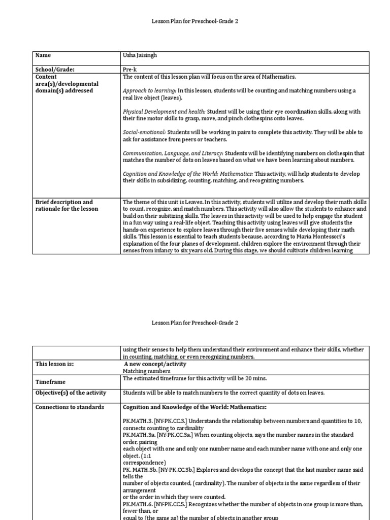 Lesson Plan Leaves Math | PDF | Lesson Plan | Mathematics