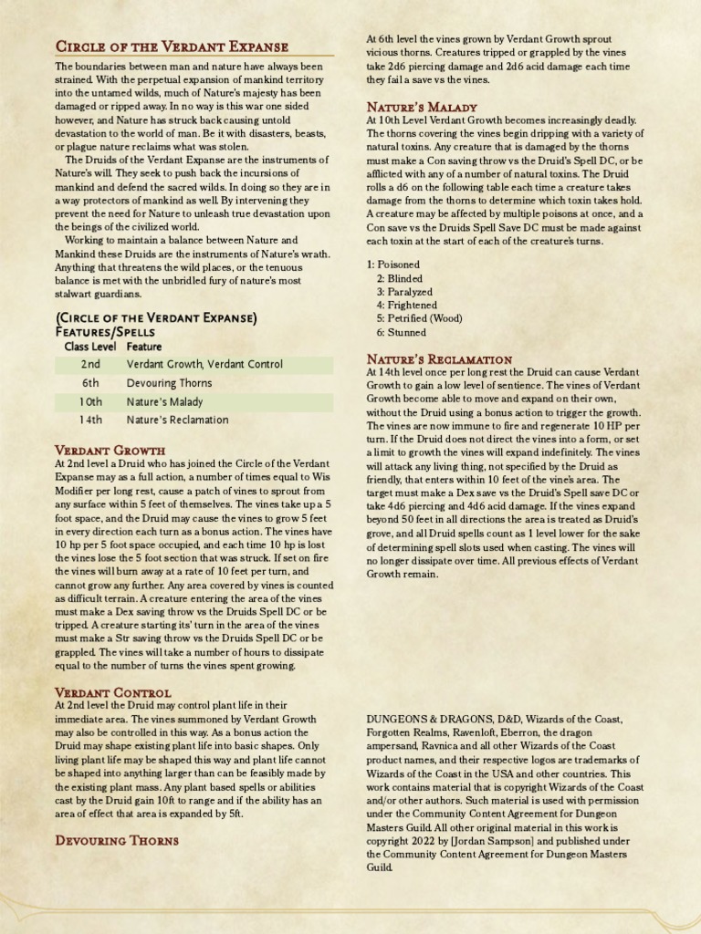 Circle of The Verdant Expanse | PDF | Dungeons & Dragons | Fantasy Role ...