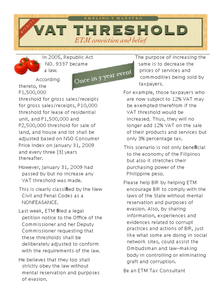 VAT Threshold Adjustment Petition | PDF | Social Science | Law