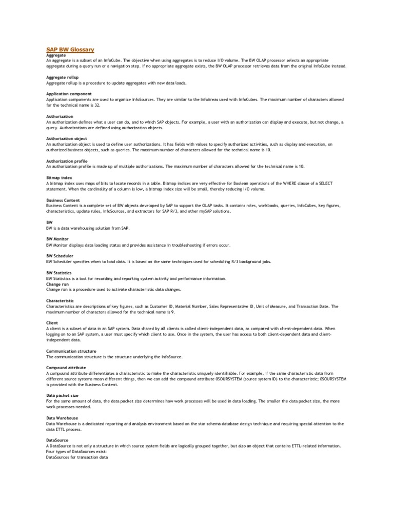SAP BW Query Overview and Definitions | PDF | Computers