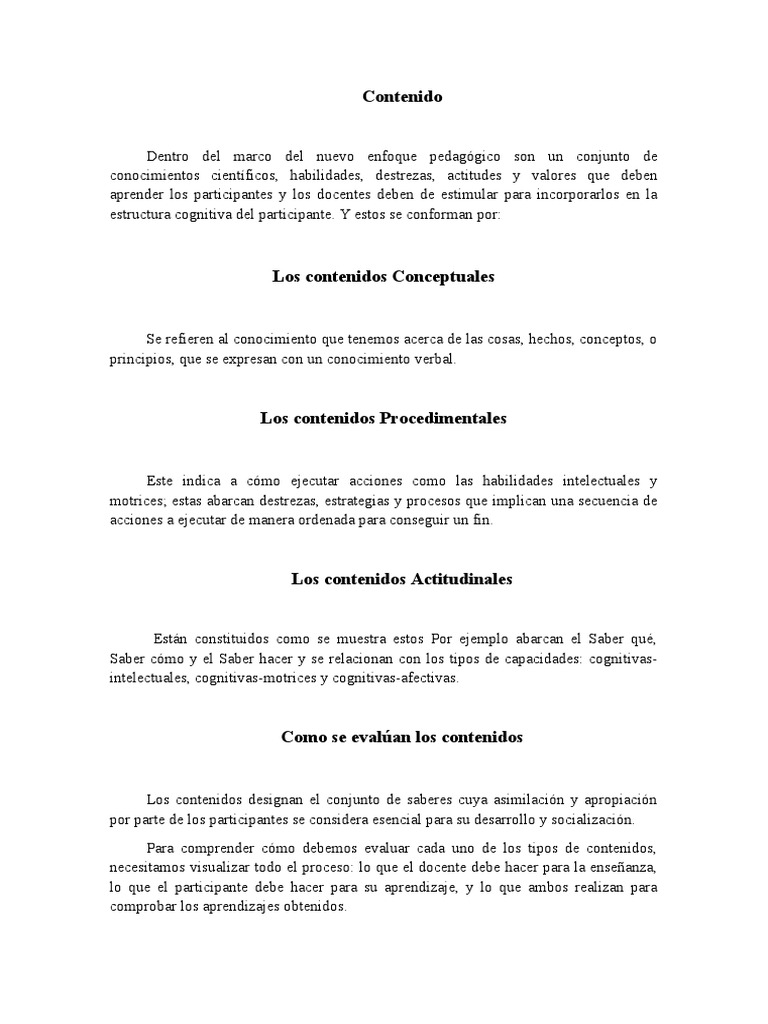 Los Contenidos Conceptuales, Procedimentales y Actitudinales (Evaluación) | PDF | Evaluación ...