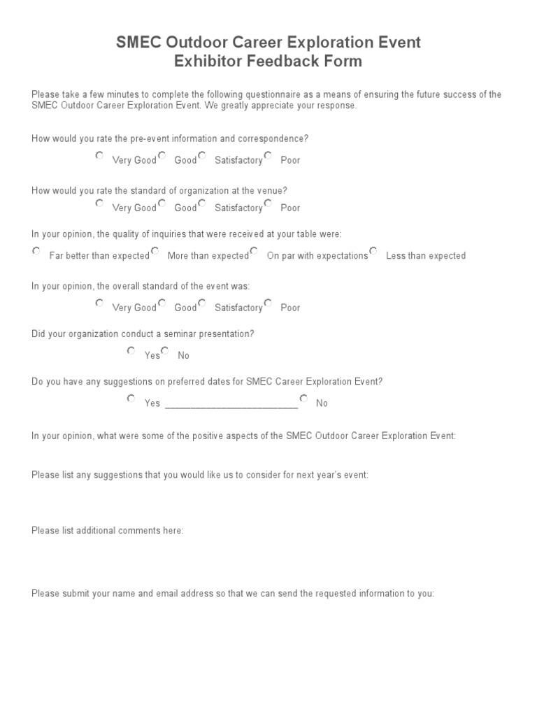 Exhibitor Evaluation Form | PDF | Business