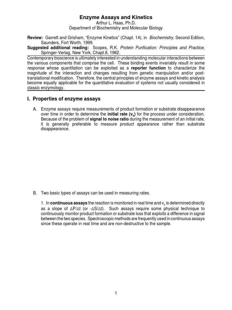 Enzyme Assays And Kinetics Pdf Enzyme Kinetics Enzyme