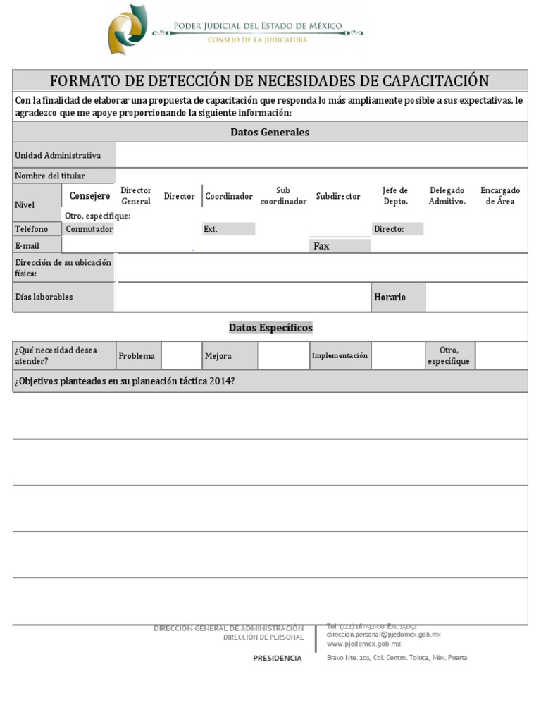Formato de Deteccion de Necesidades de Capacitacion 2014 | PDF Formato de Deteccion de Necesidades de Capacitacion 2014 | PDF