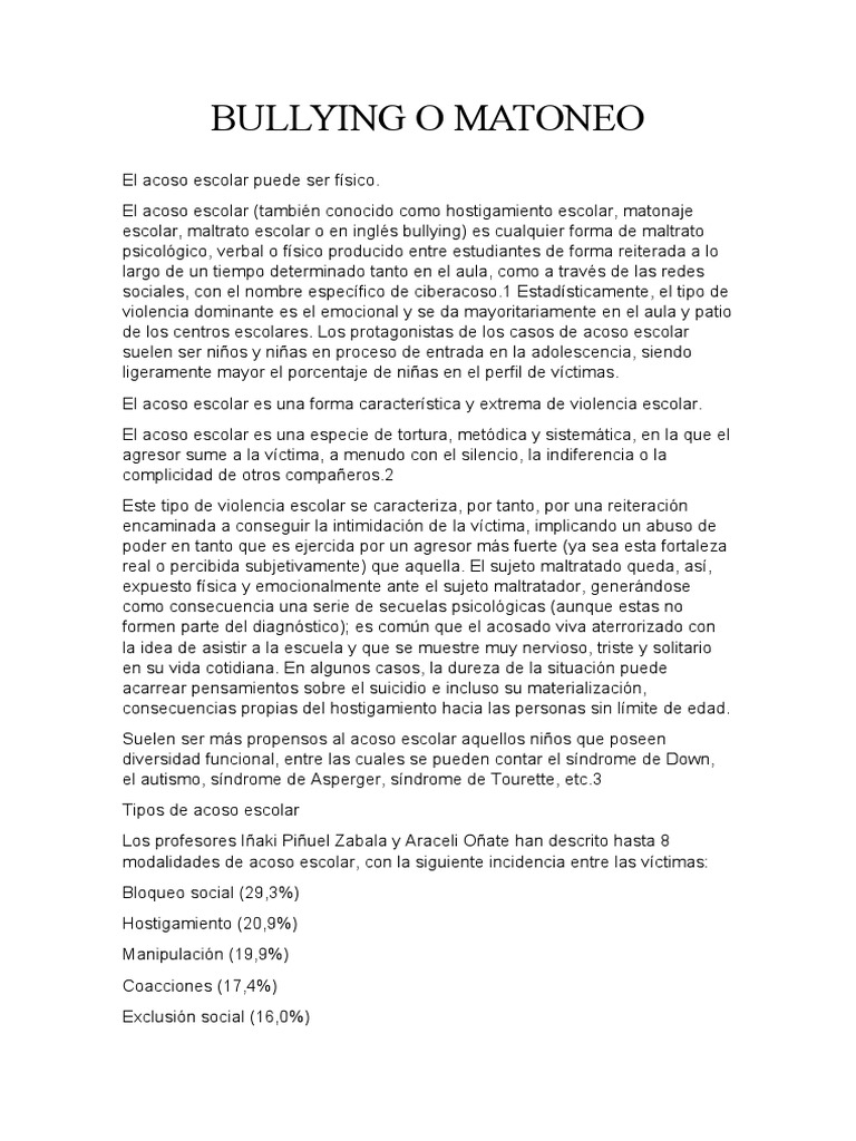 Bullying o Matoneo | PDF | Agresión | Instituciones sociales