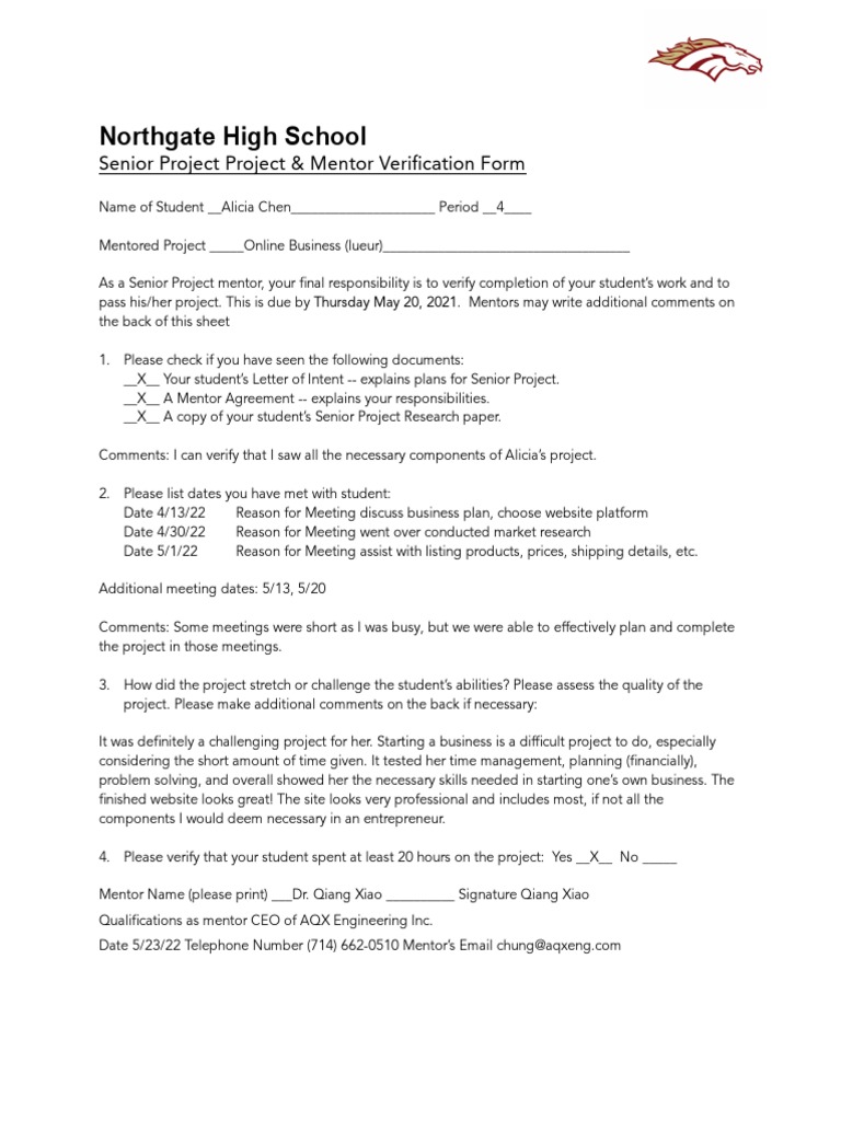 Project Mentor Verification Form | PDF
