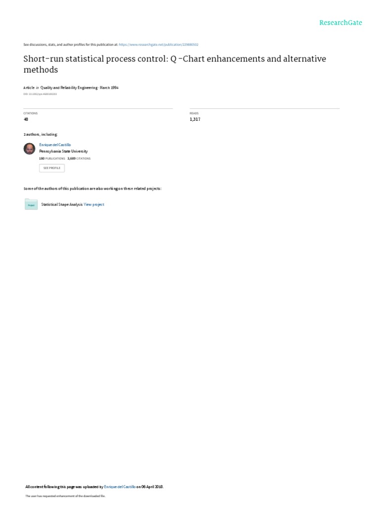 Short-Run Statistical Process Control: Q - Chart Enhancements and Alternative Methods | PDF ...