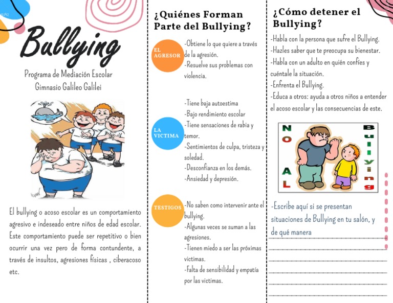 Folleto Bullying Niños de Primaria | PDF | Comportamiento problemático ...