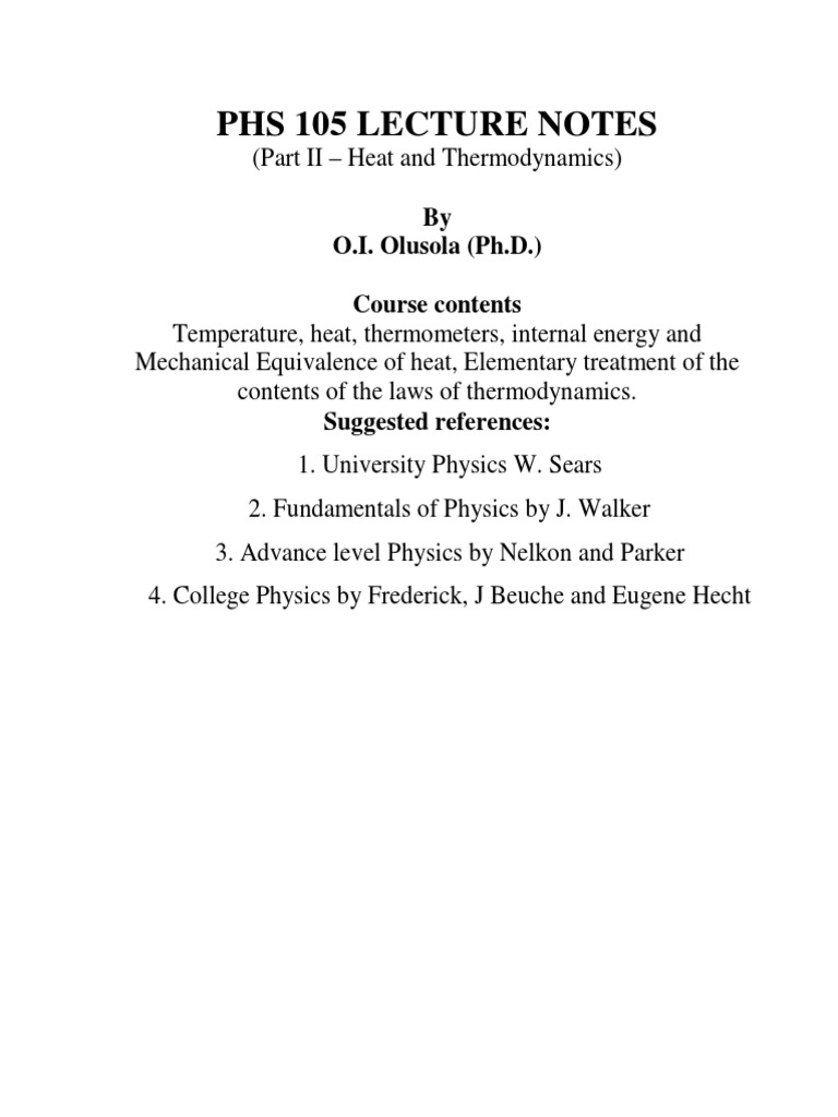 Phs 105 Lecture Notes: by O.I. Olusola (PH.D.) Course Contents | PDF ...
