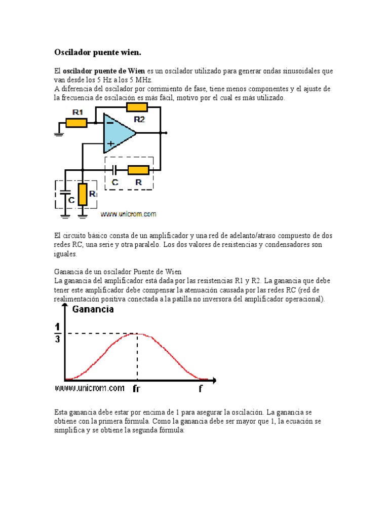 Oscilador Puente Wien | PDF | Ingeniería Informática | Electrónica