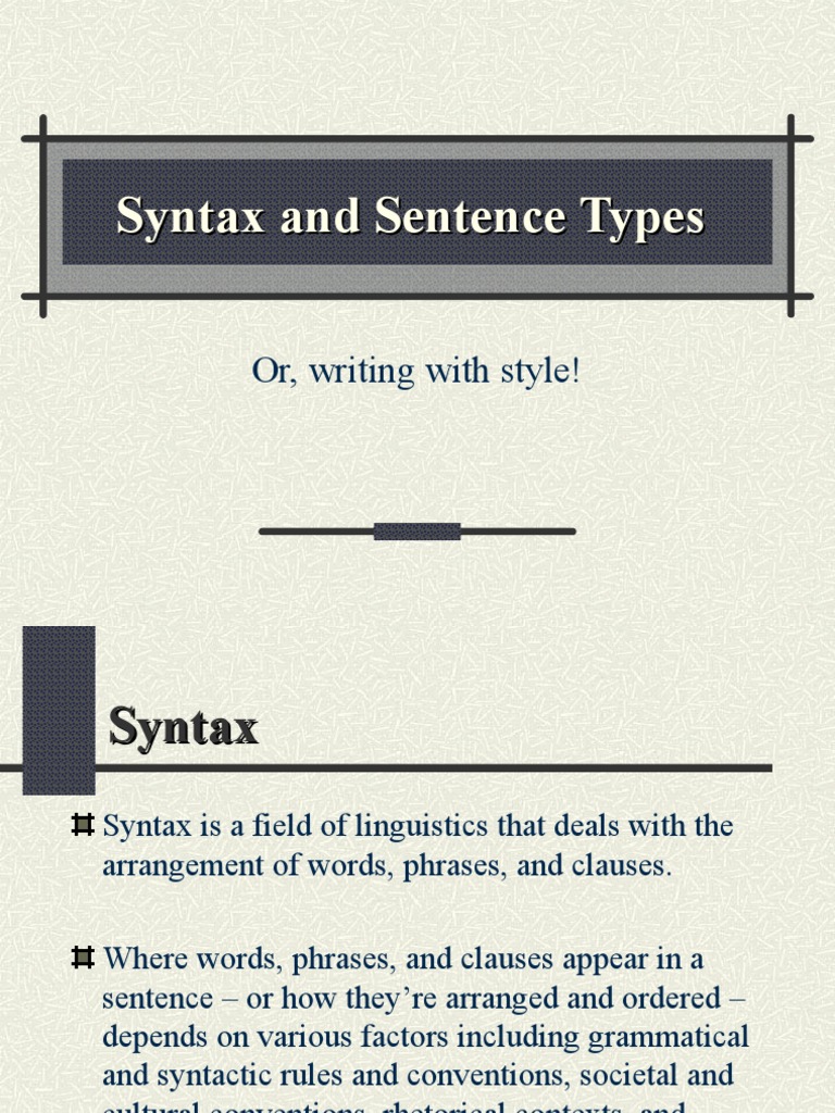 Syntax And Sentence Types Pdf Question Sentence Linguistics