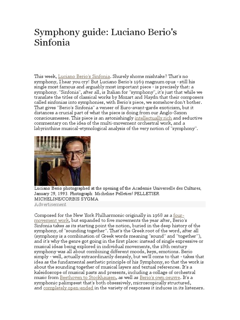 Symphony Guide: Luciano Berio's Sinfonia | PDF | Orchestras | Symphony