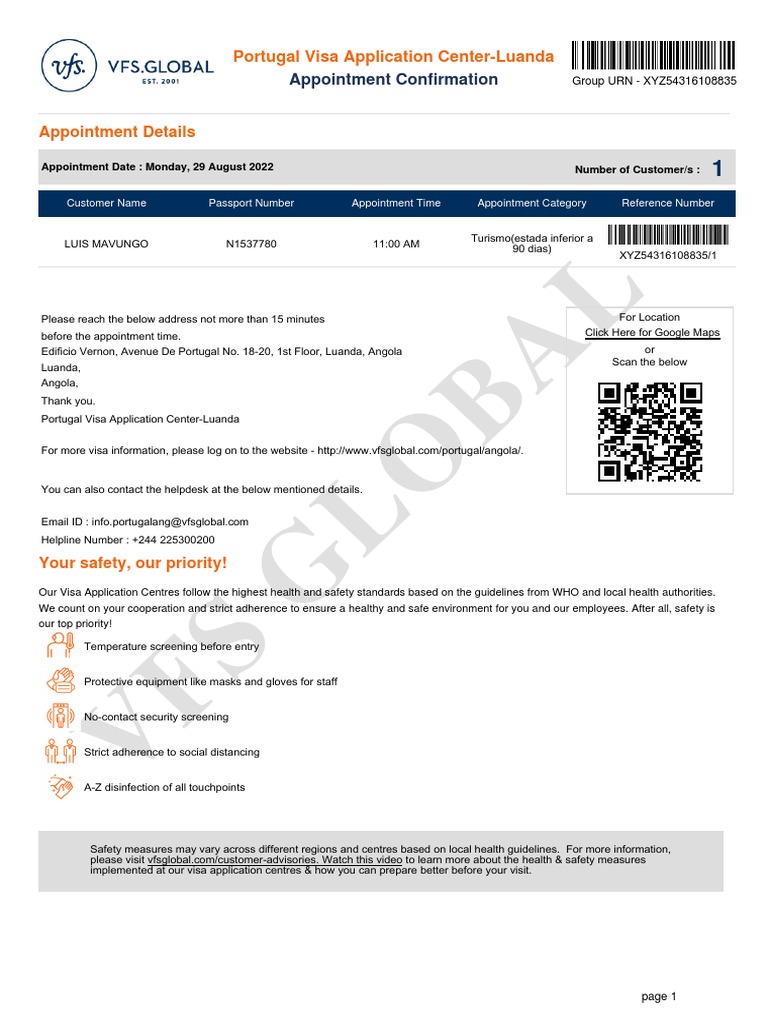 Vfs Global: Portugal Visa Application Center-Luanda | PDF
