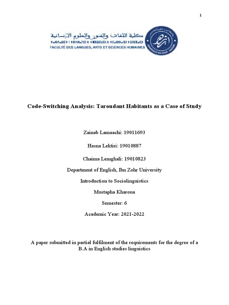 Code-Switching Analysis: Taroudant Habitants As A Case of Study ... Code-Switching Analysis: Taroudant Habitants As A Case of Study ...