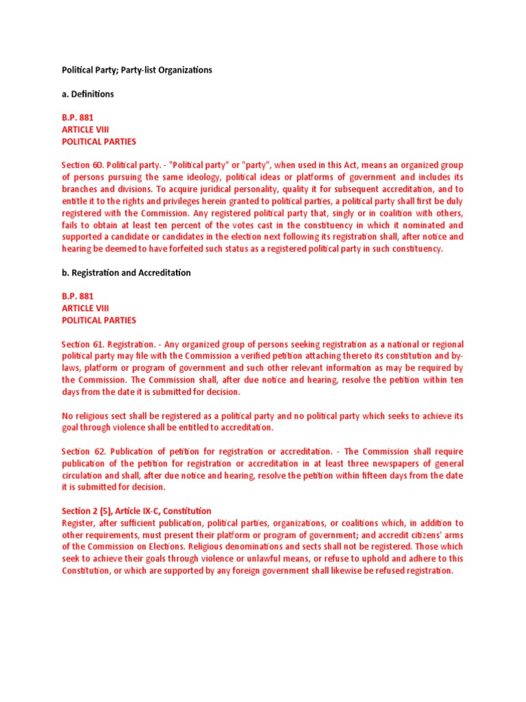 Notes2 - Political Party Party-List Organizations | PDF | Voting ...
