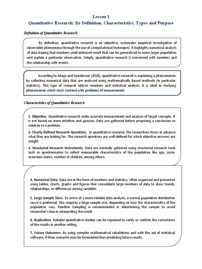 Lesson 1 Quantitative Research: Its Definition, Characteristics, Types ...