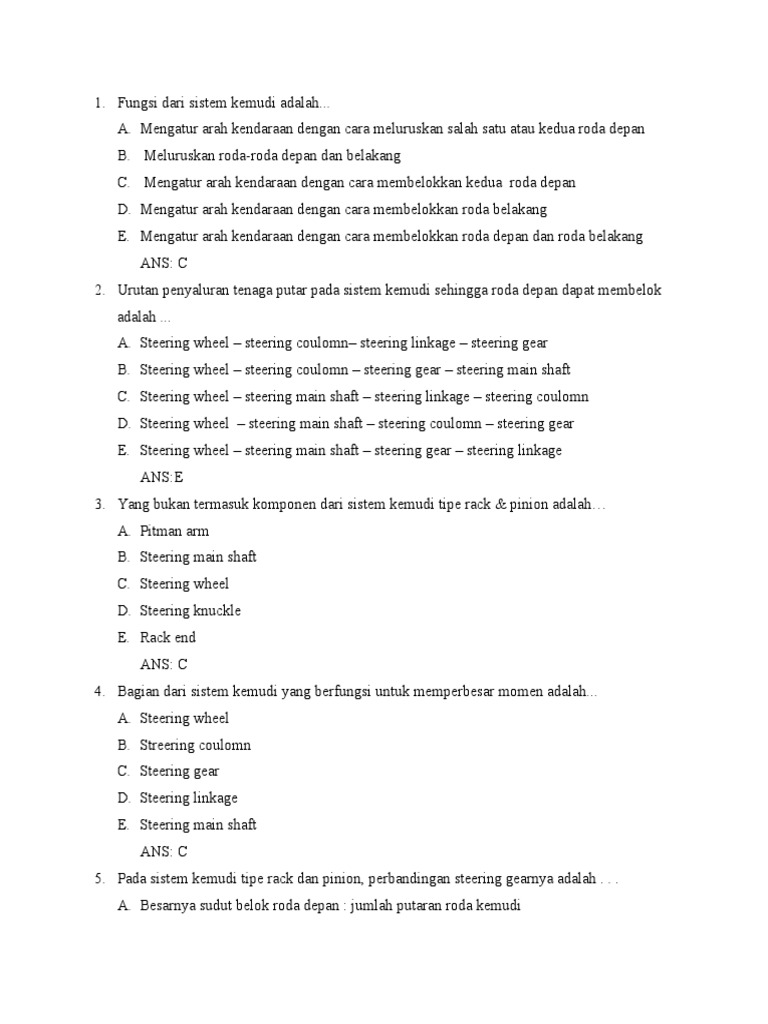 Soal Pemeliharaan Sasis Dan Pemindah Tenaga | PDF