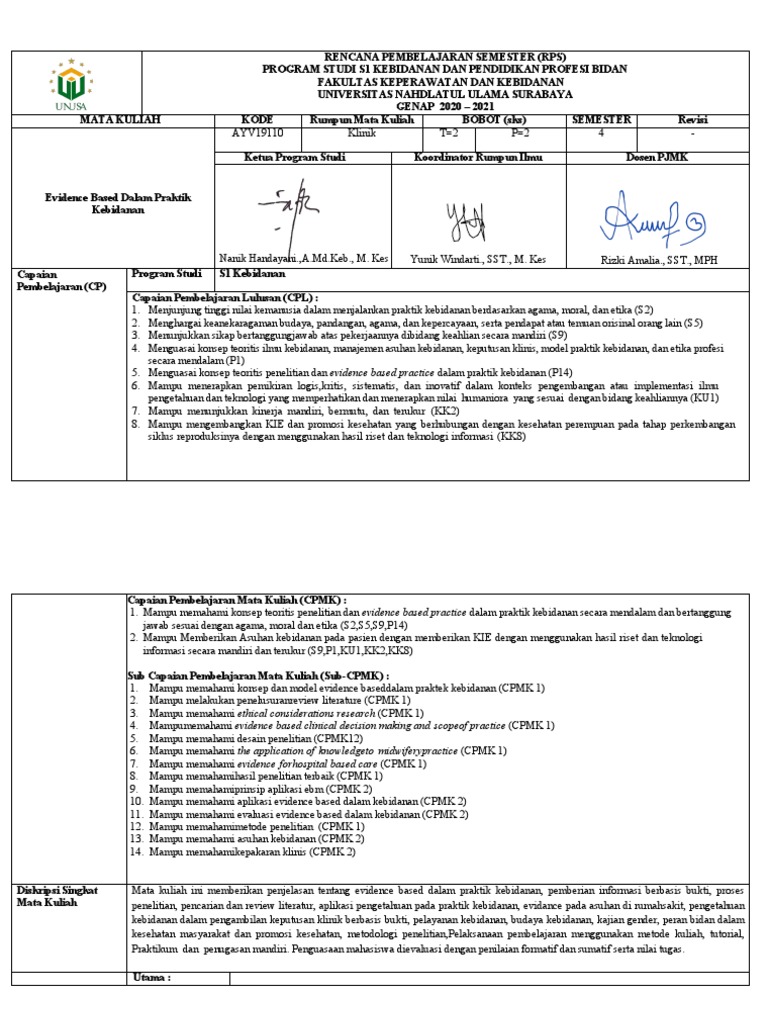 RPS - Semester 4 - Evidance Based - S1 Keb - 2020-2021 | PDF