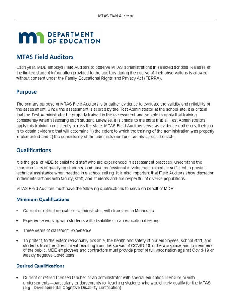 Mtas Field Auditors Qualifications and Details | Download Free PDF | Audit
