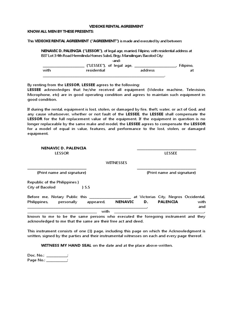 Videoke Rental Agreement.07.18.2021 | PDF | Lease | Real Estate
