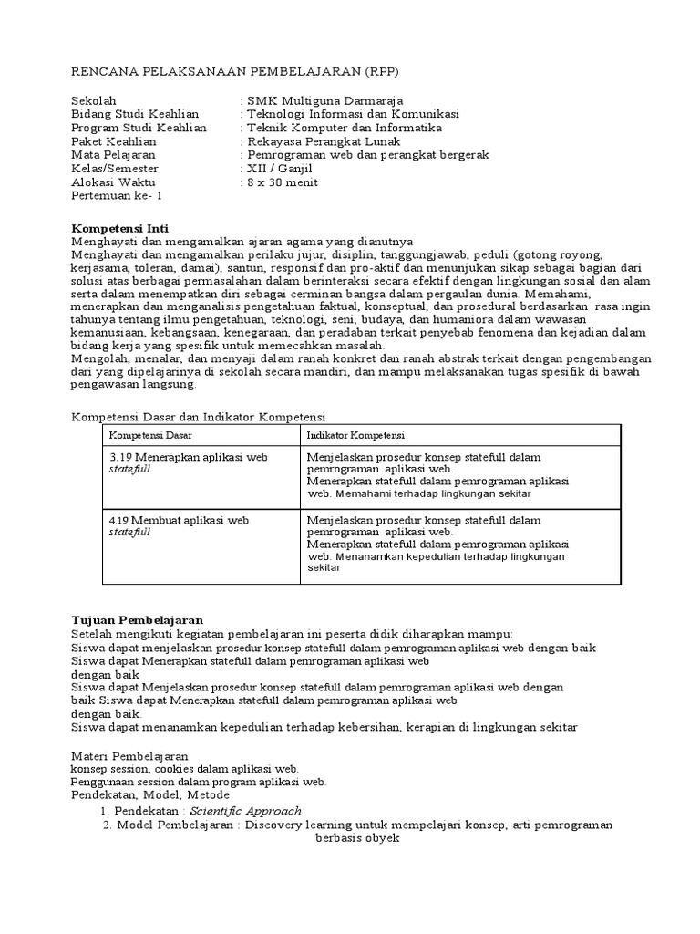 RPP PWPB Xii Semester 1 | PDF