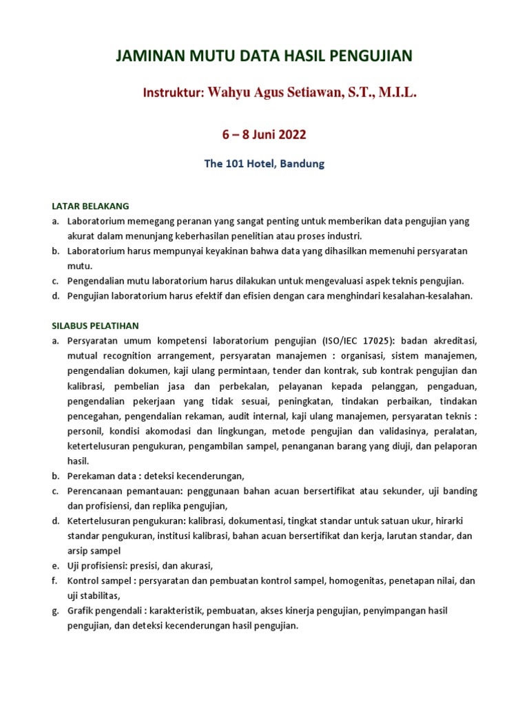 Pelatihan Jaminan Mutu Data Pengujian | PDF | Teknologi & Rekayasa