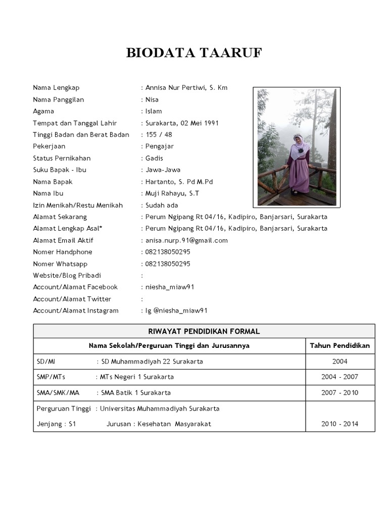 Biodata Taaruf: Riwayat Pendidikan Formal | PDF