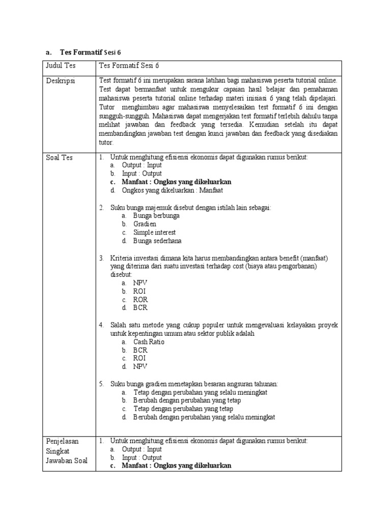 Tes Formatif Sesi 6 untuk Mahasiswa | PDF