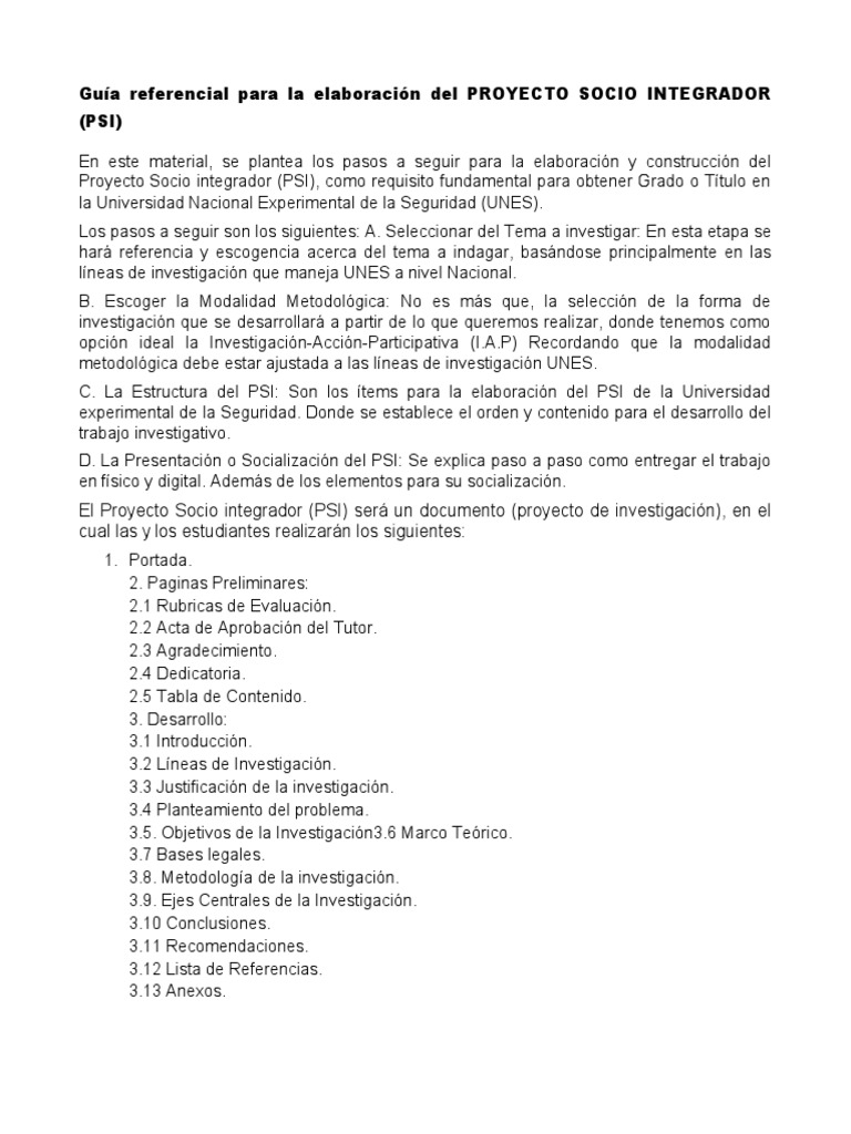 Guía Referencial para La Elaboración Del PROYECTO SOCIO INTEGRADOR ...
