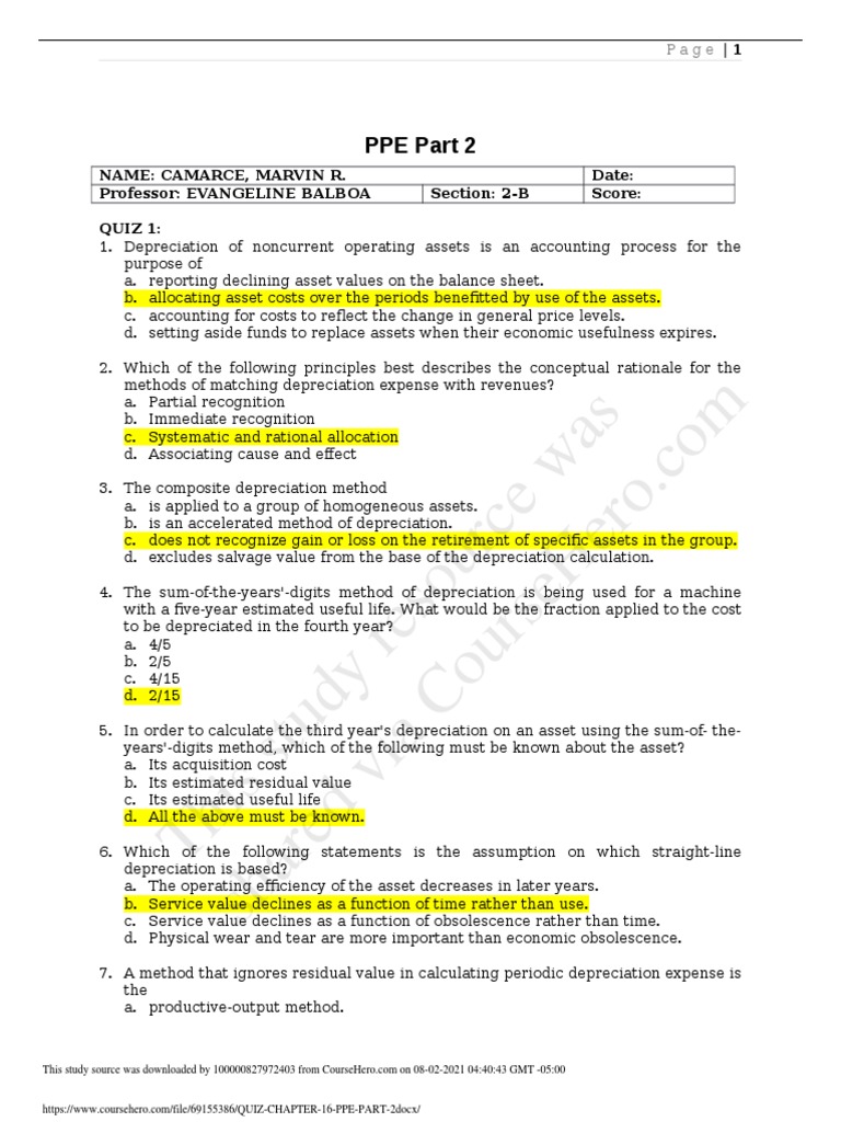 This Study Resource Was: PPE Part 2 | PDF | Depreciation | Balance Sheet