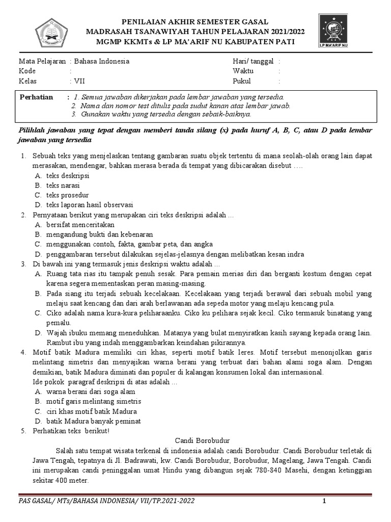 Soal Pas Bindo 7 | PDF