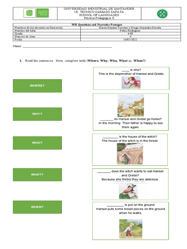 WH Questions Narrative Passage Worksheet | PDF