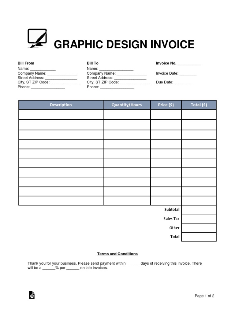 Graphic Design Invoice: Description Quantity/Hours Price ($) Total ...