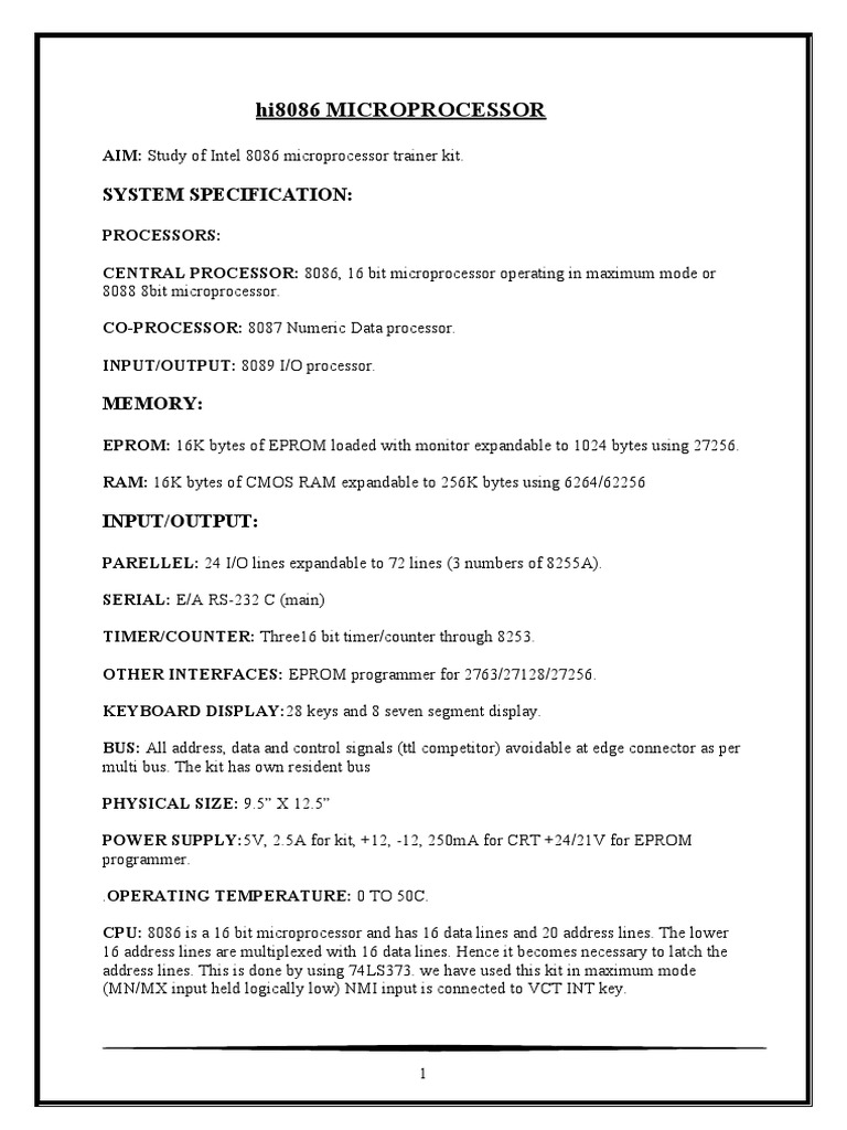 Study of 8086 Microprocessor Kit | PDF | Central Processing Unit ...