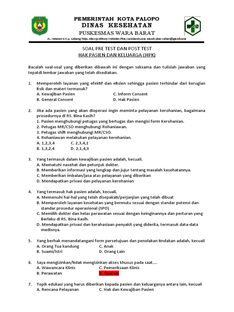 Soal Pre Test Dan Post Test | PDF