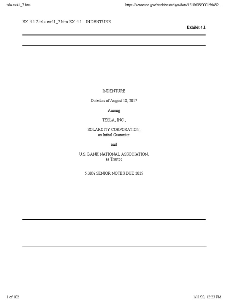 Tesla Trust Indenture | PDF | Stocks | Bankruptcy
